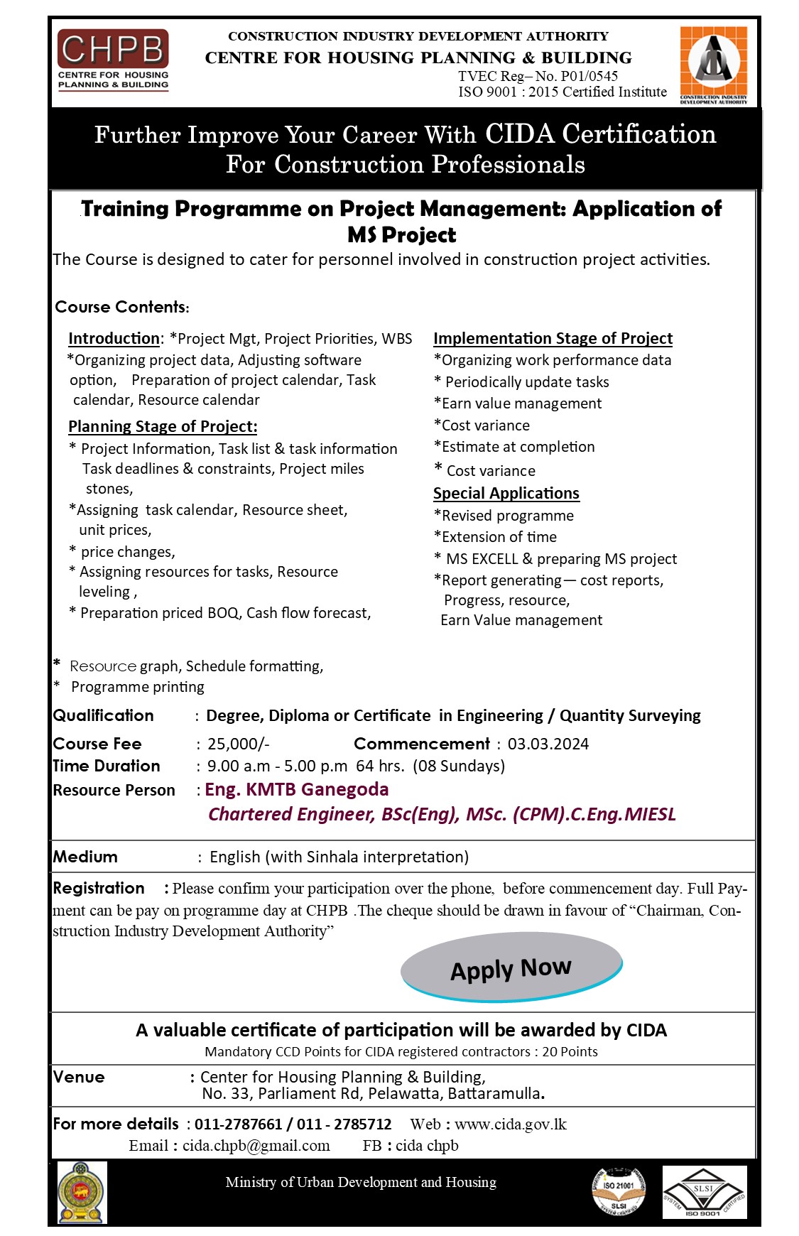 CCD Program : Construction Industry Development Authority