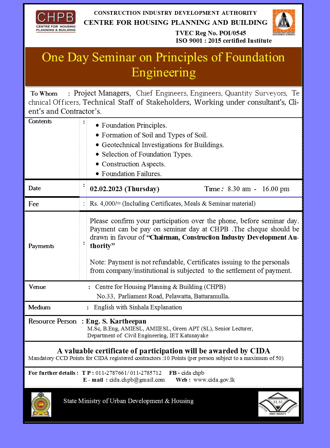 CCD Program : Construction Industry Development Authority