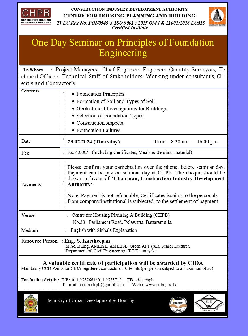 CCD Program : Construction Industry Development Authority