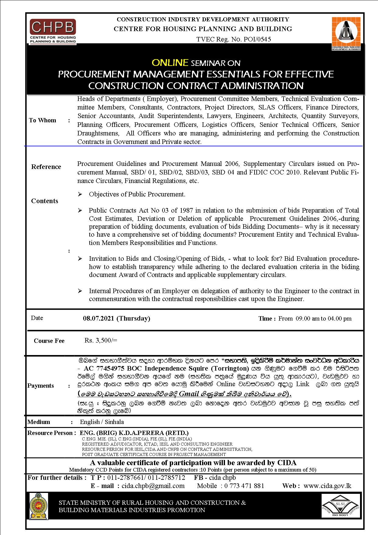 CCD Program : Construction Industry Development Authority