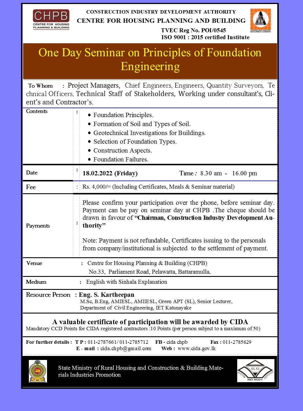CCD Program : Construction Industry Development Authority