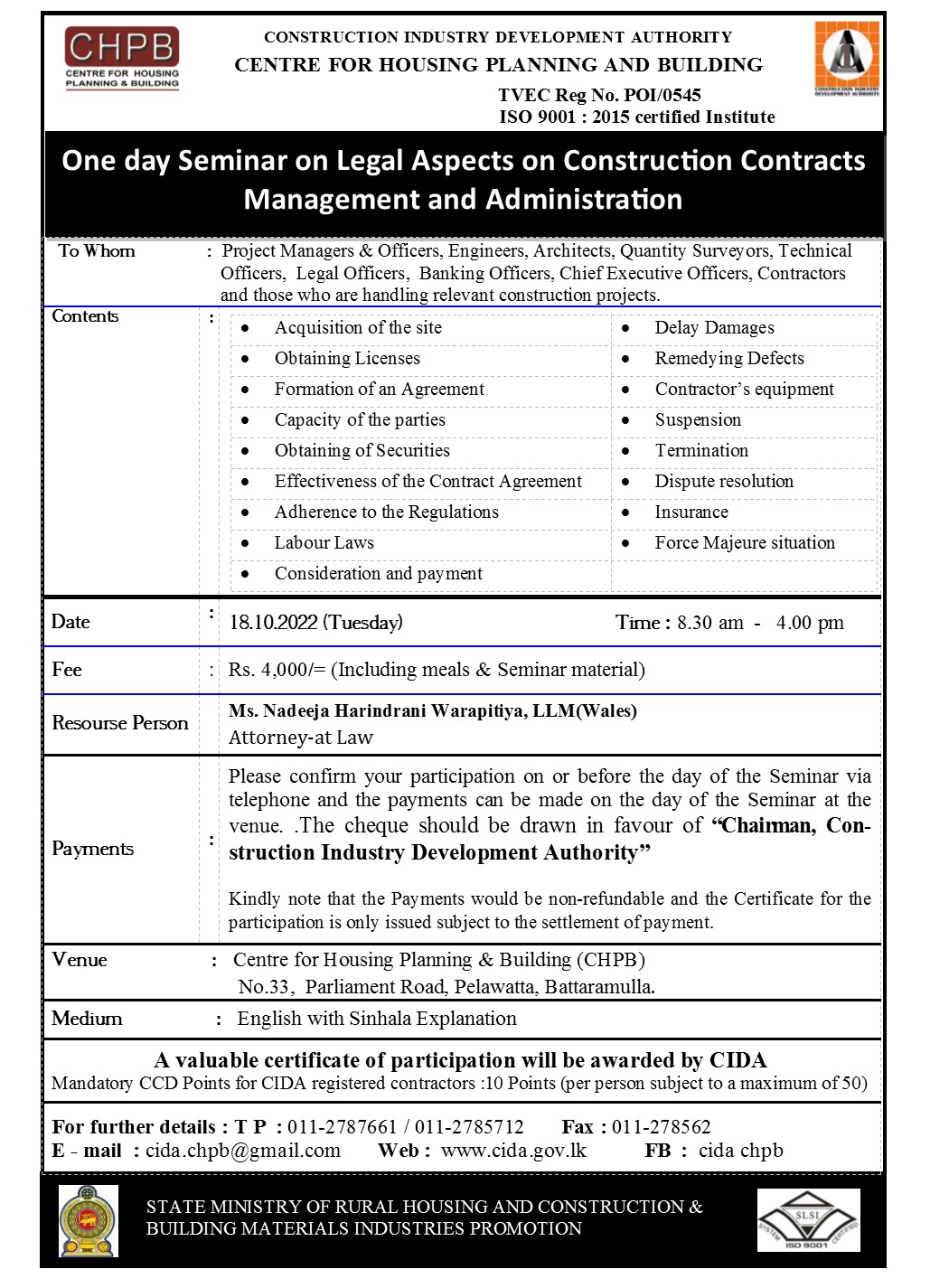 CCD Program : Construction Industry Development Authority