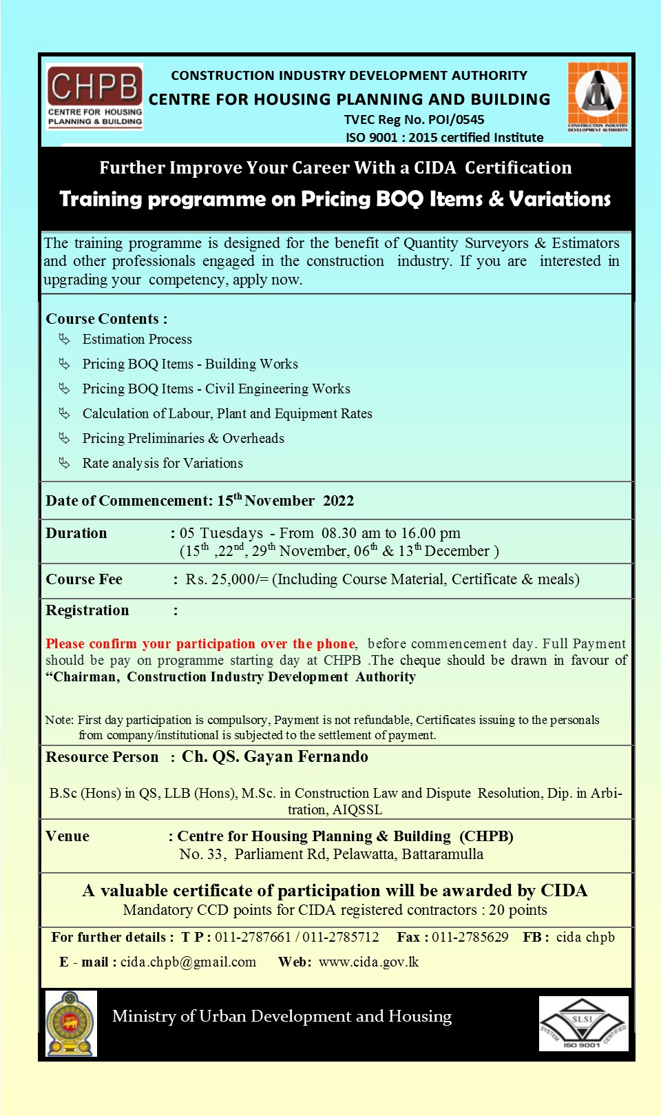 CCD Program : Construction Industry Development Authority