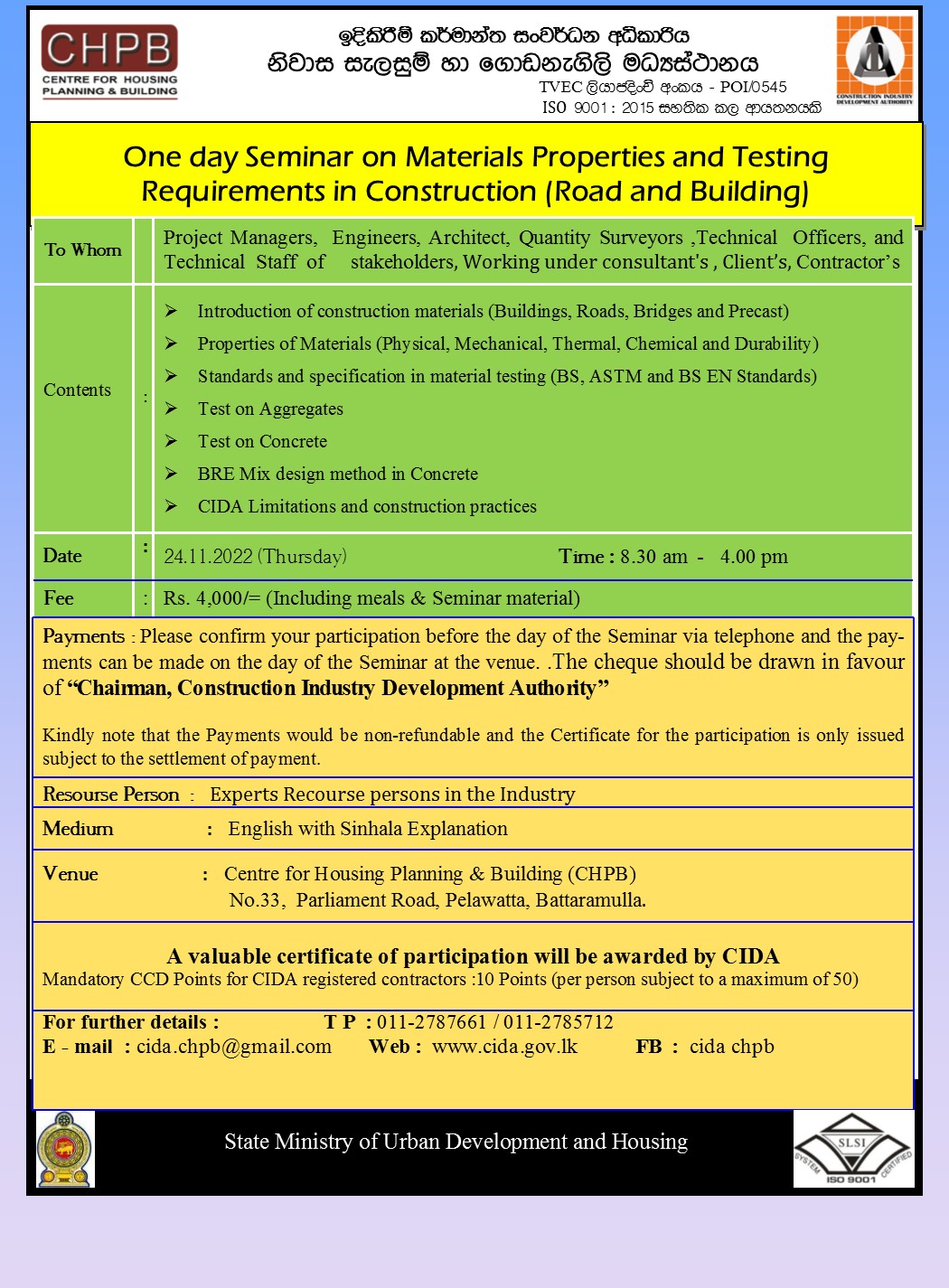 CCD Program : Construction Industry Development Authority