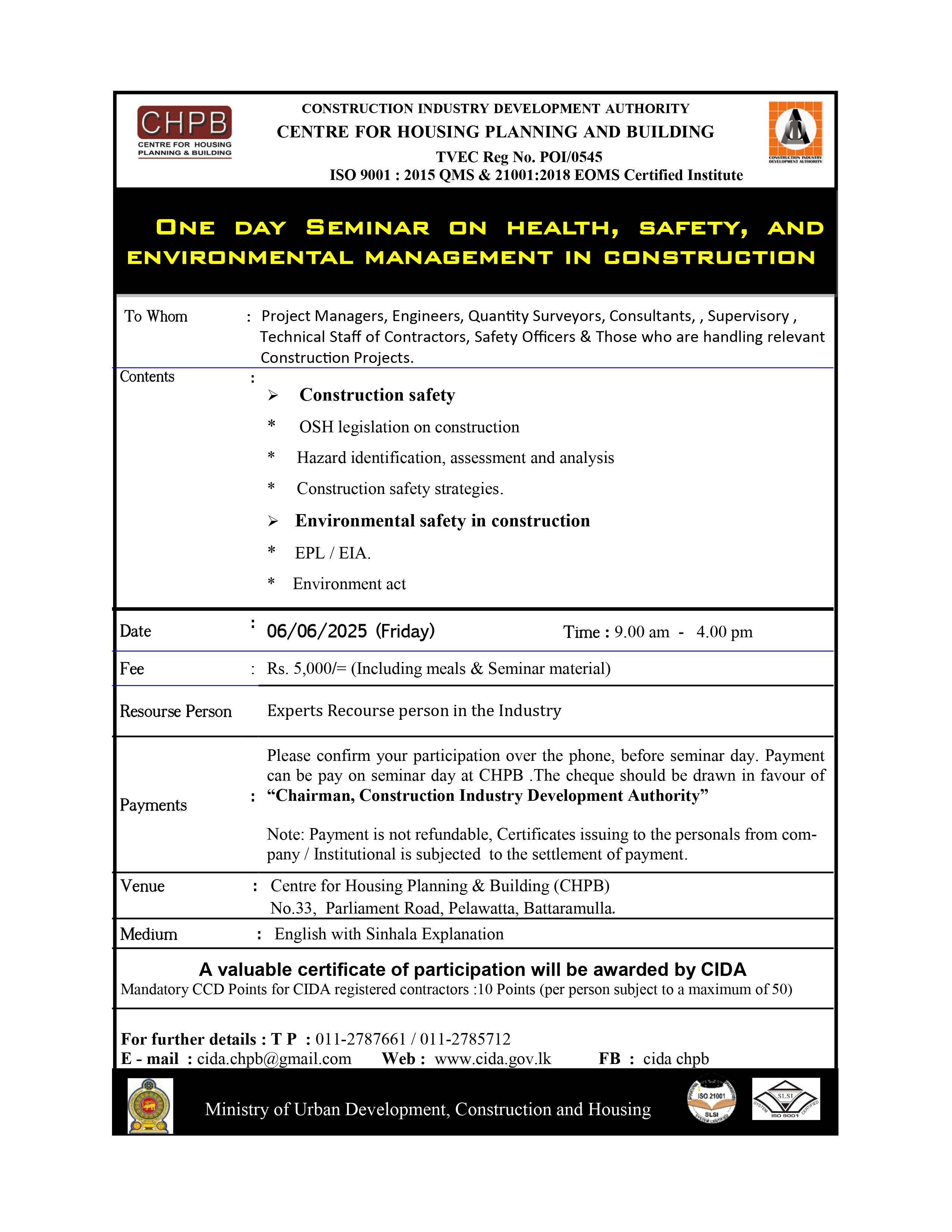 CCD Program : Construction Industry Development Authority