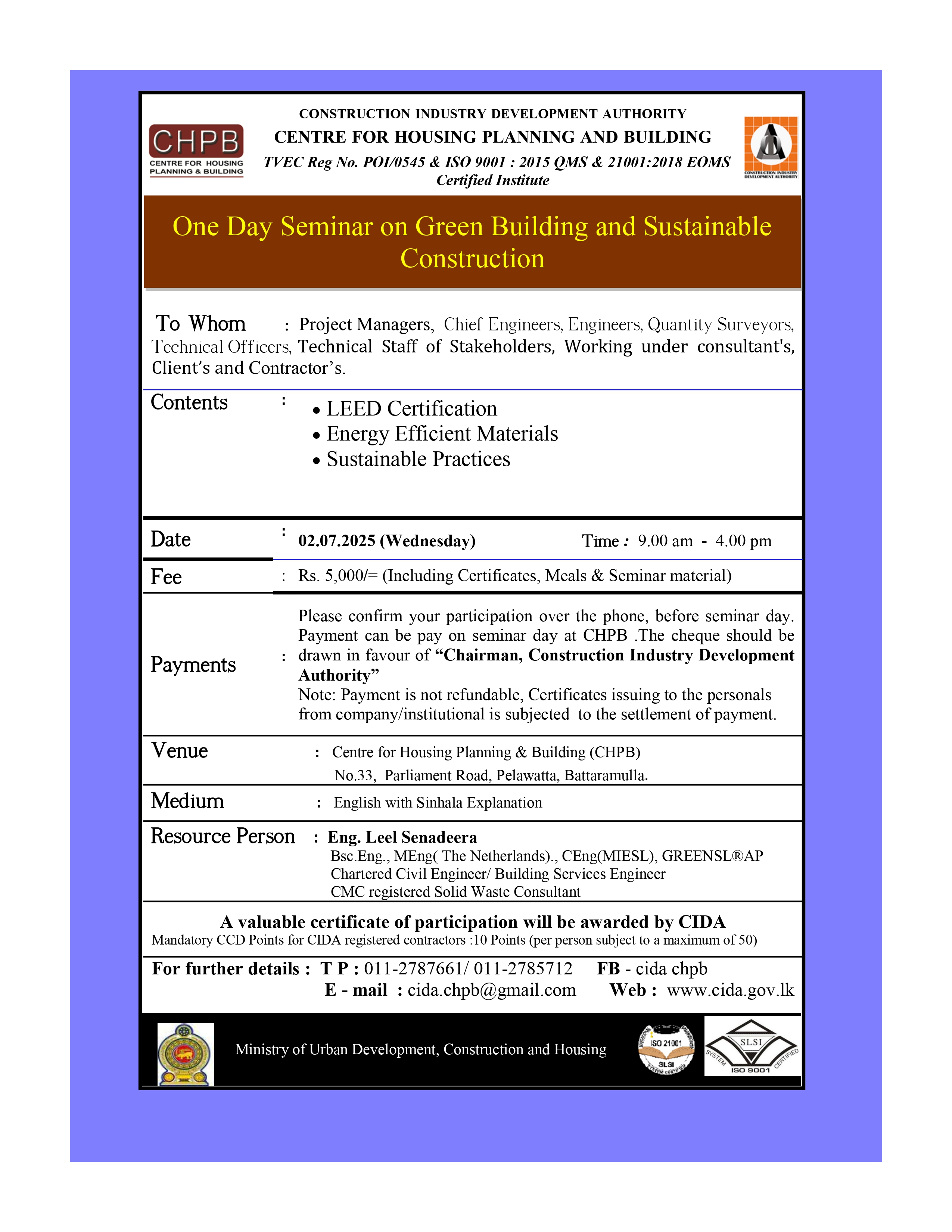 CCD Program : Construction Industry Development Authority