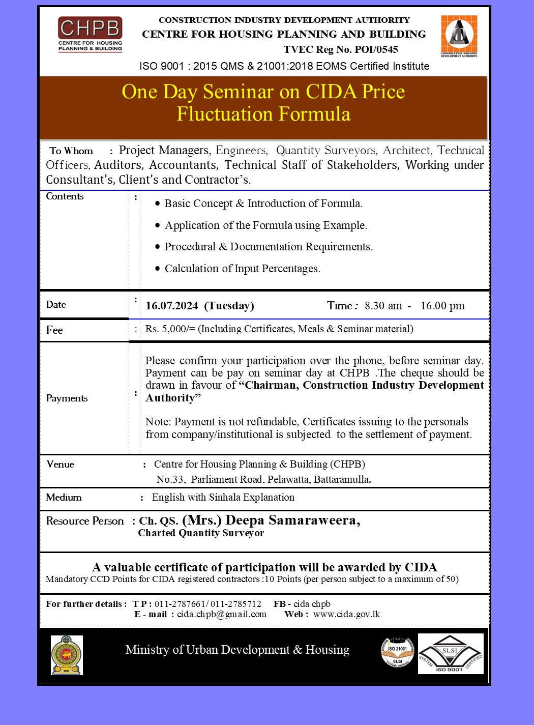 CCD Program : Construction Industry Development Authority