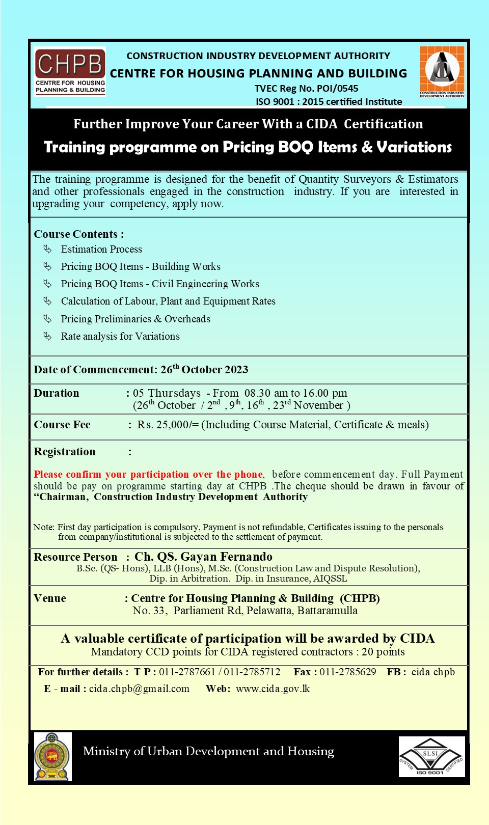 CCD Program : Construction Industry Development Authority