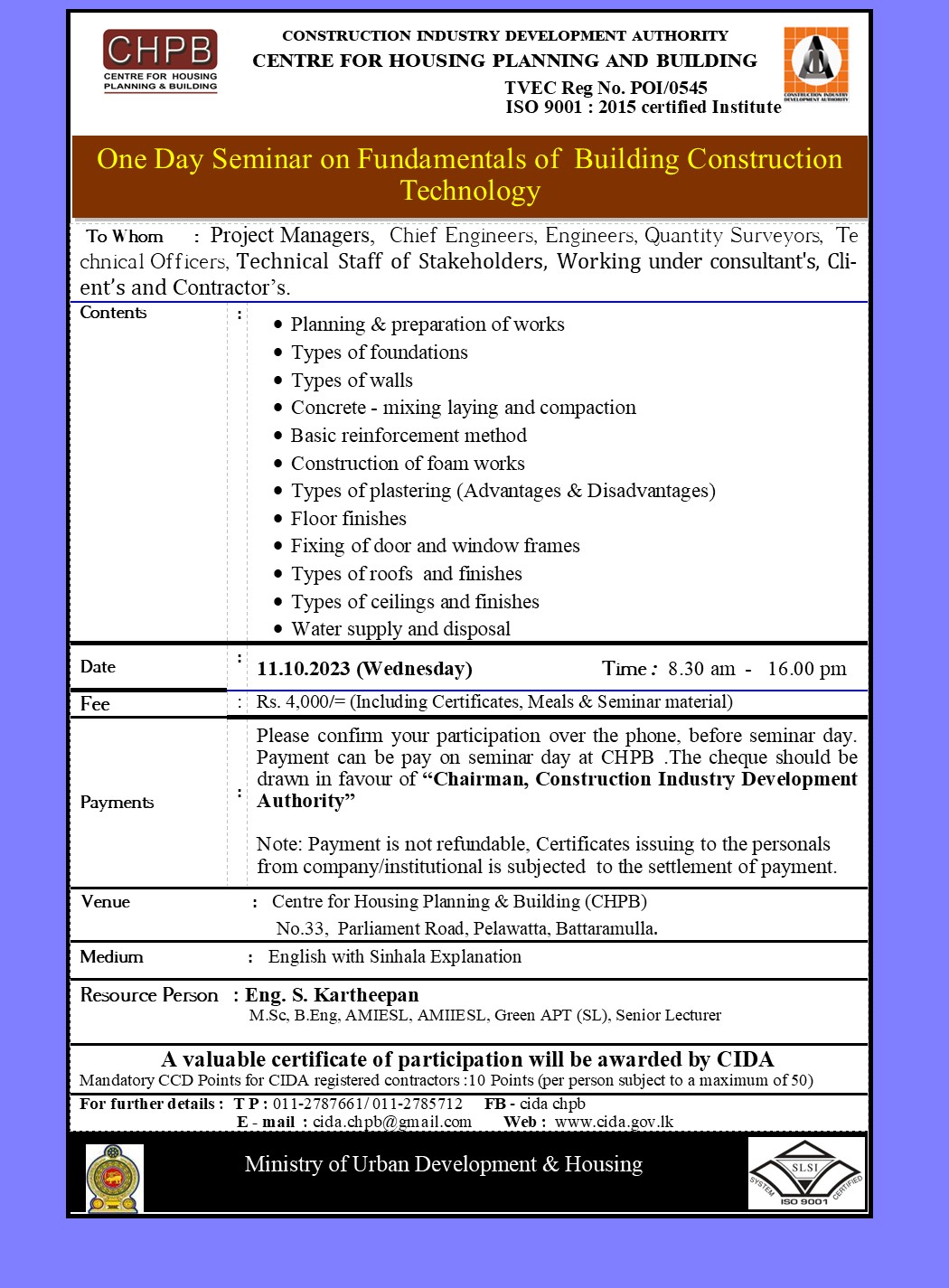 CCD Program : Construction Industry Development Authority