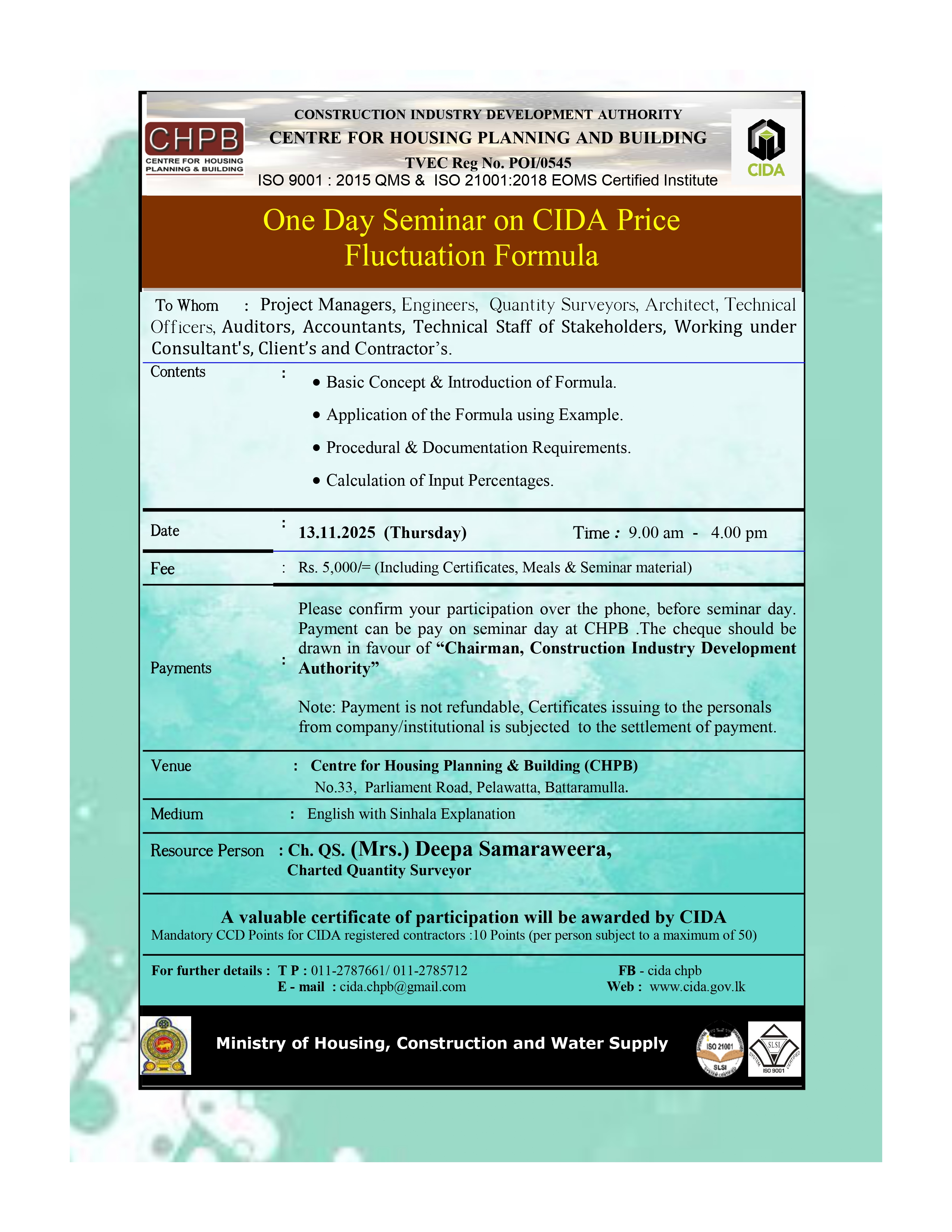 CCD Program : Construction Industry Development Authority