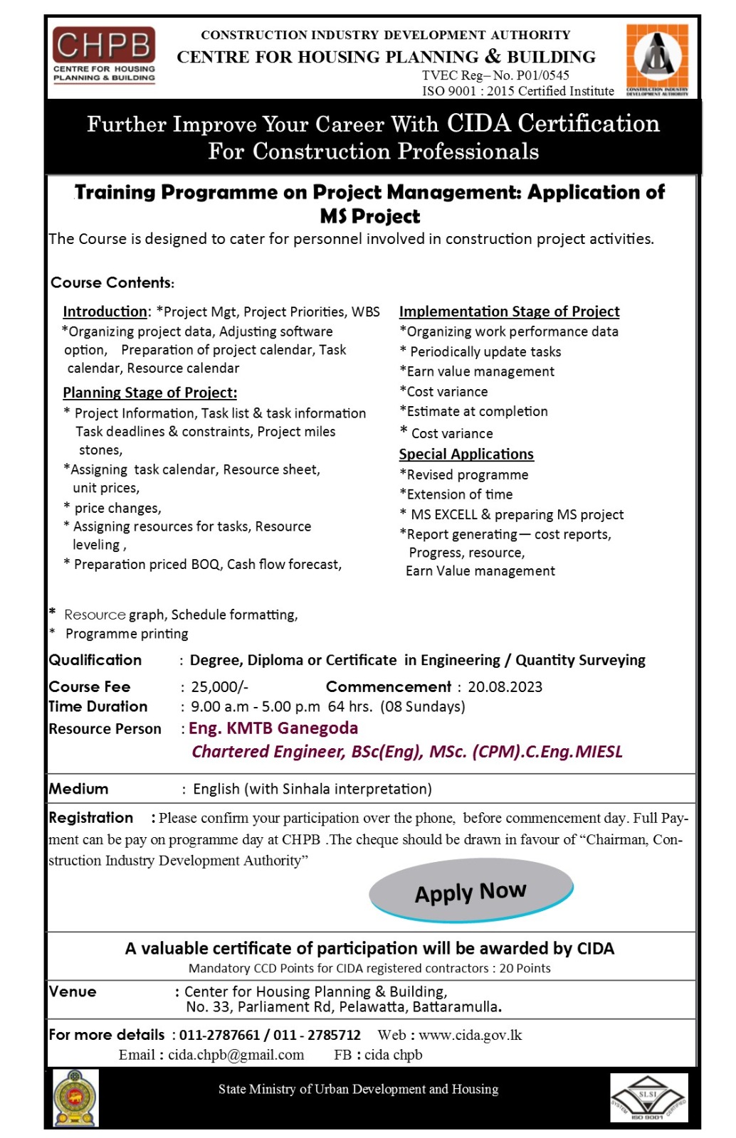 CCD Program : Construction Industry Development Authority